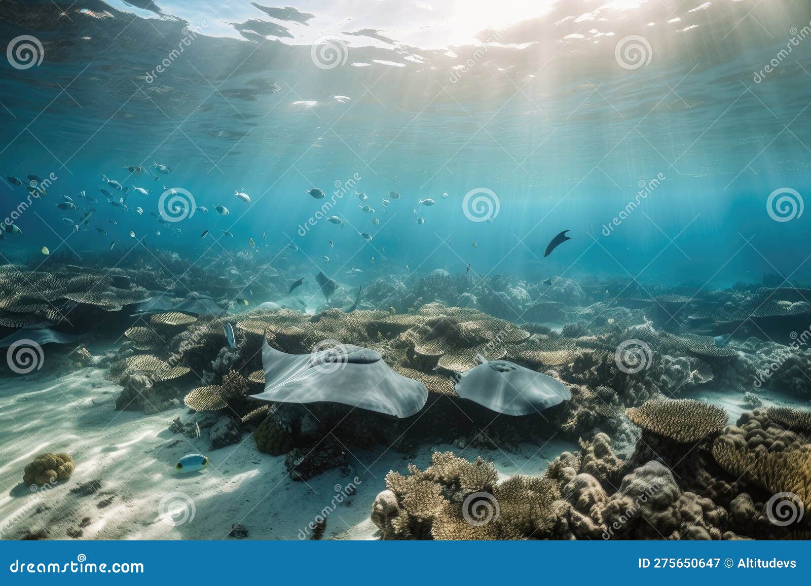 Protected Marine Sanctuary, with Dolphins and Rays Swimming among the ...
