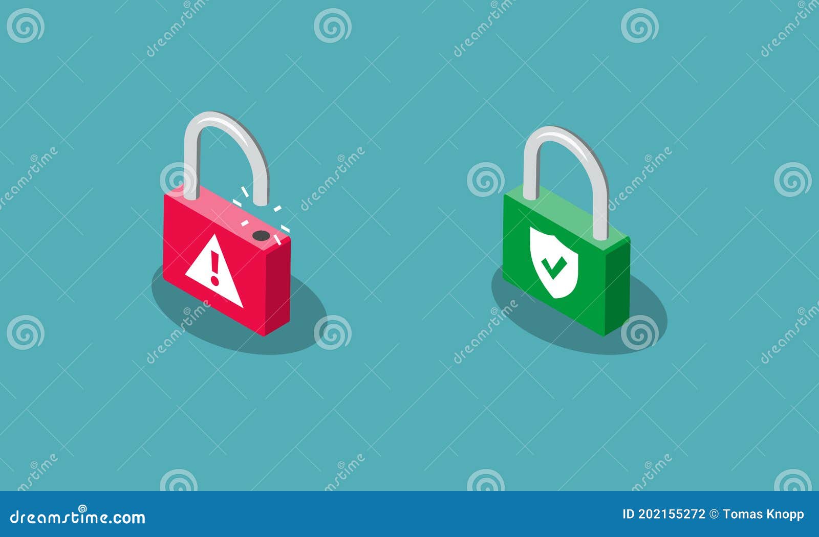 Protected and Unprotected Padlock Symbols, Isolated on Blue Background ...