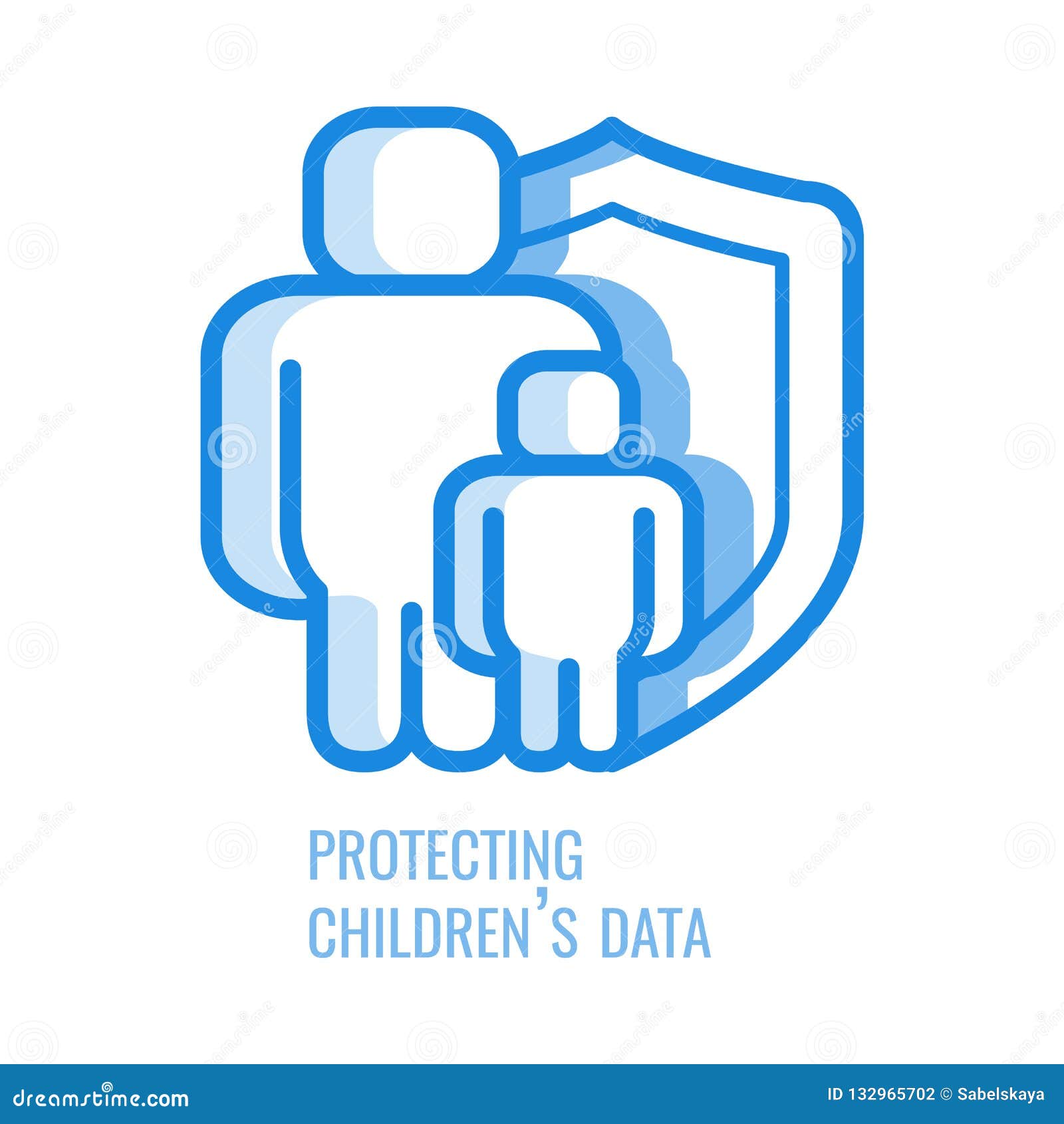 Protecting Children Data Line Icon - Abstract Silhouette of Man and Kid ...