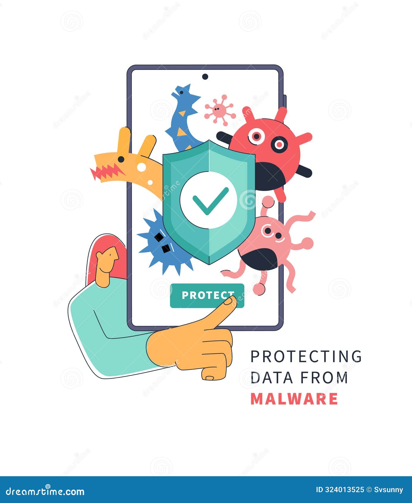 Protecting Data from Malware - Flat Vector Illustration with Bright ...