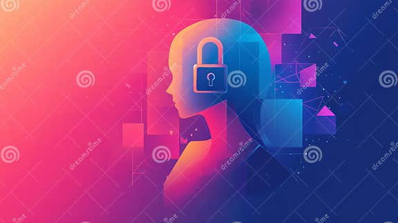 Protecting Data Privacy: Human Head Silhouette with Padlock Symbolizing ...