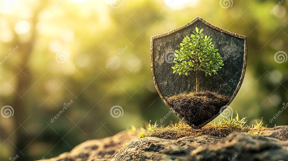 Protecting the Environment with Shield and Growing Tree Stock Image ...