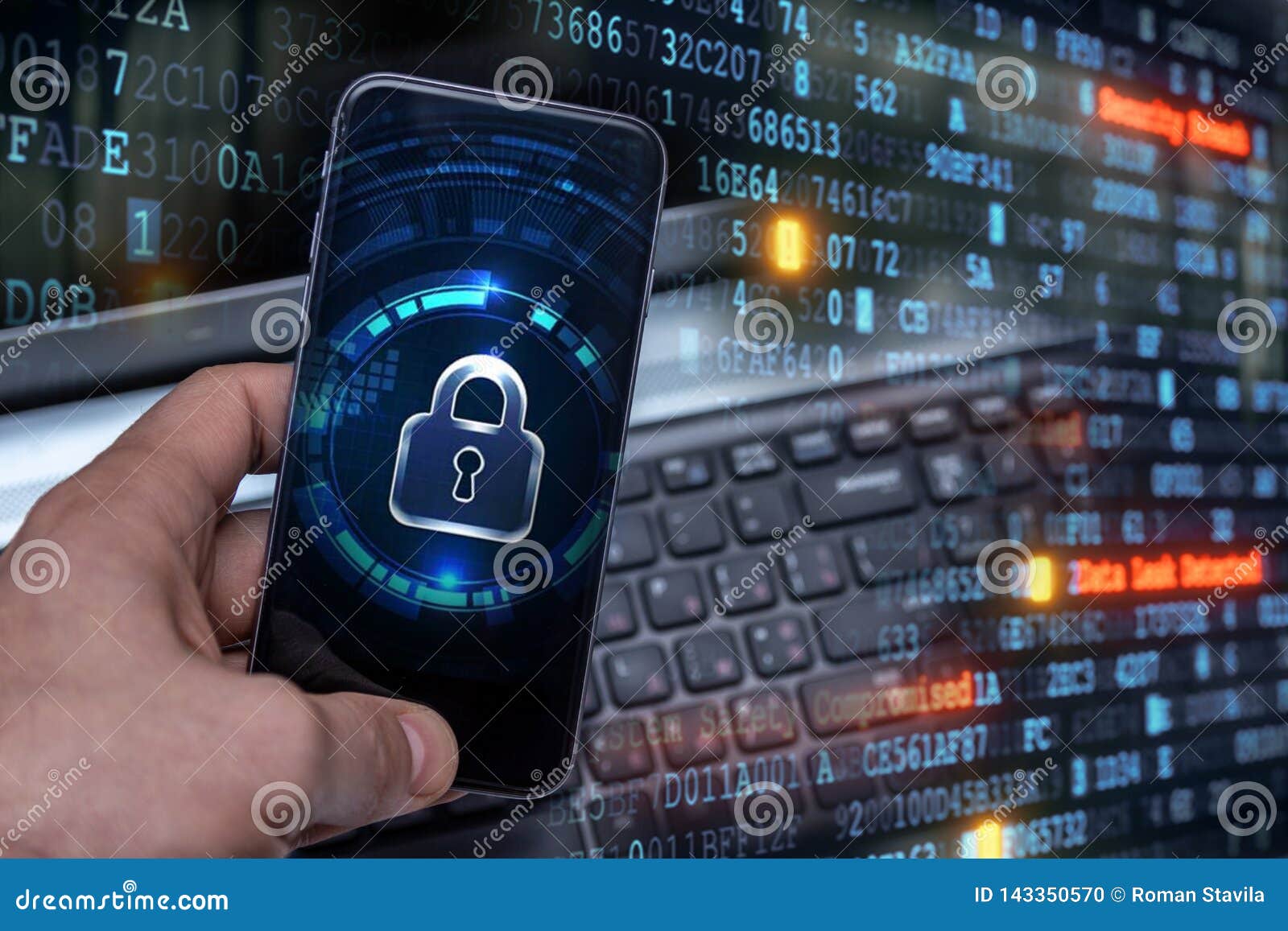 Hacking Mobile Devices by Hackers. Data Protection in the Cloud Stock ...