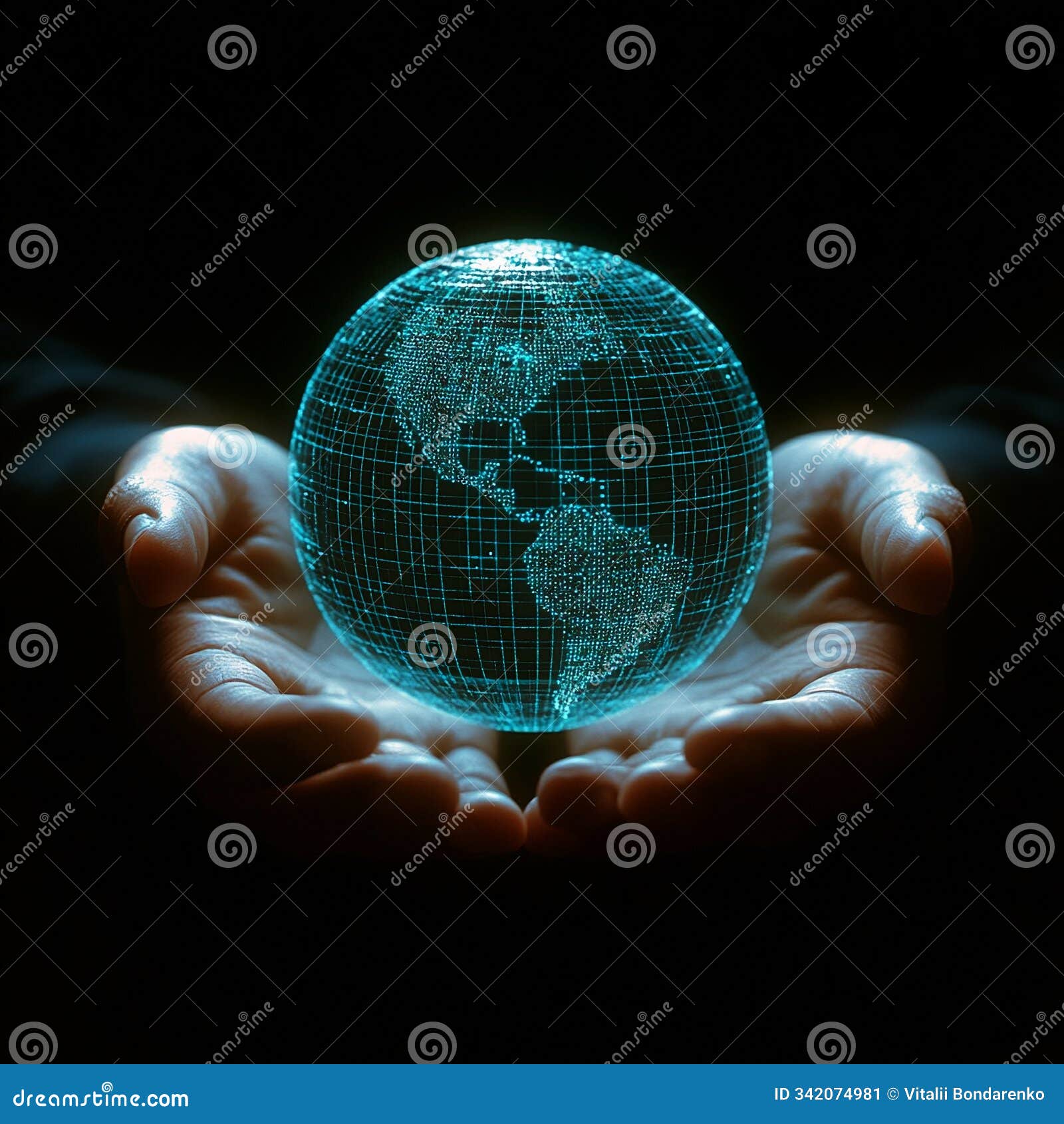 Protecting the World: Hands Around a Digital Globe. Stock Illustration ...