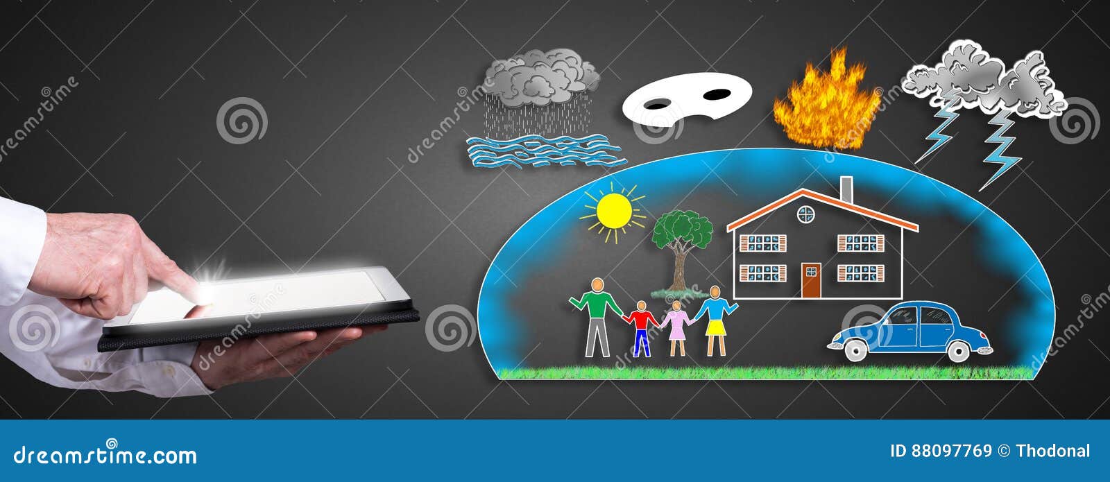 Protection Against Damage Concept with Man Using a Tablet Stock Image ...