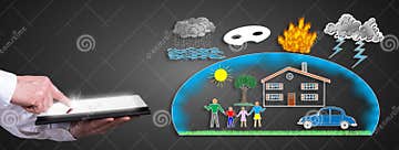 Protection Against Damage Concept with Man Using a Tablet Stock Image ...