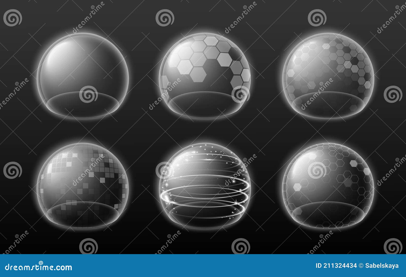 Set of Bubble Shields, Force Fields or Energy Glowing Transparent ...