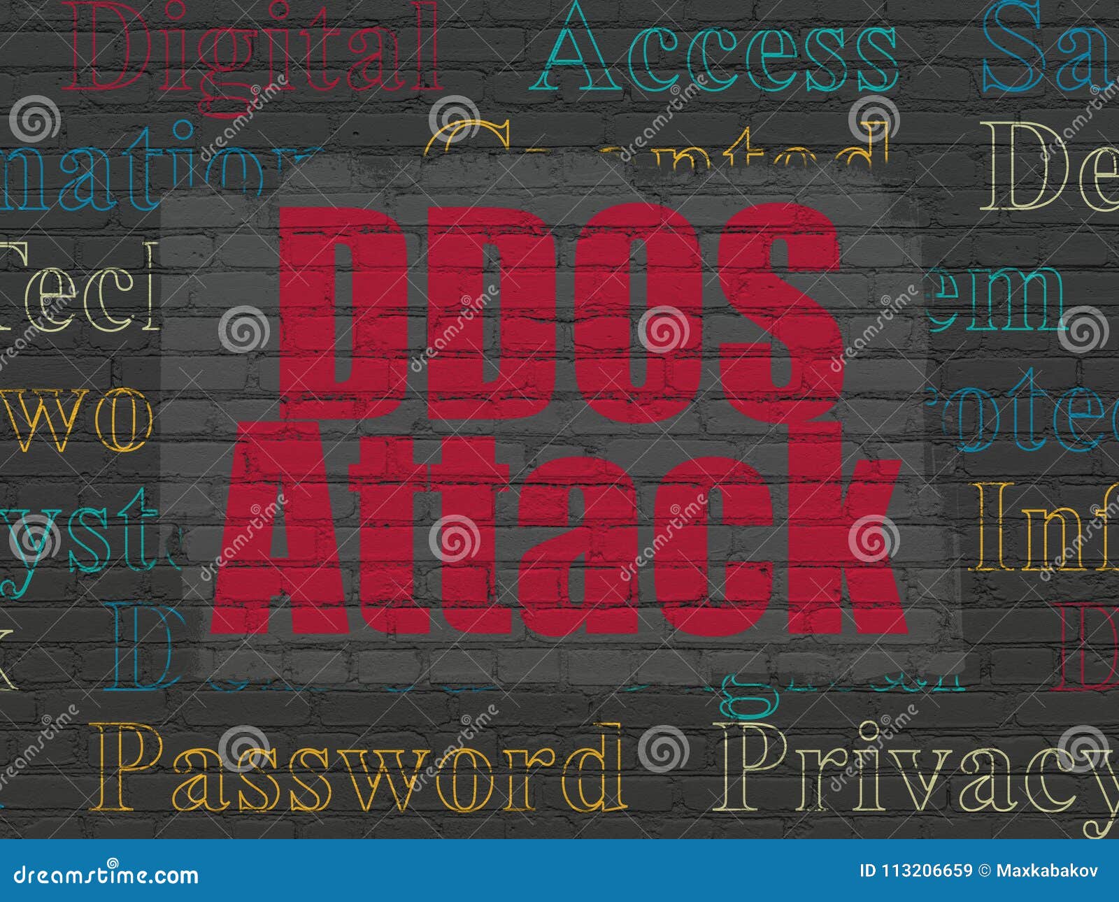 Protection Concept: DDOS Attack on Wall Background Stock Illustration ...