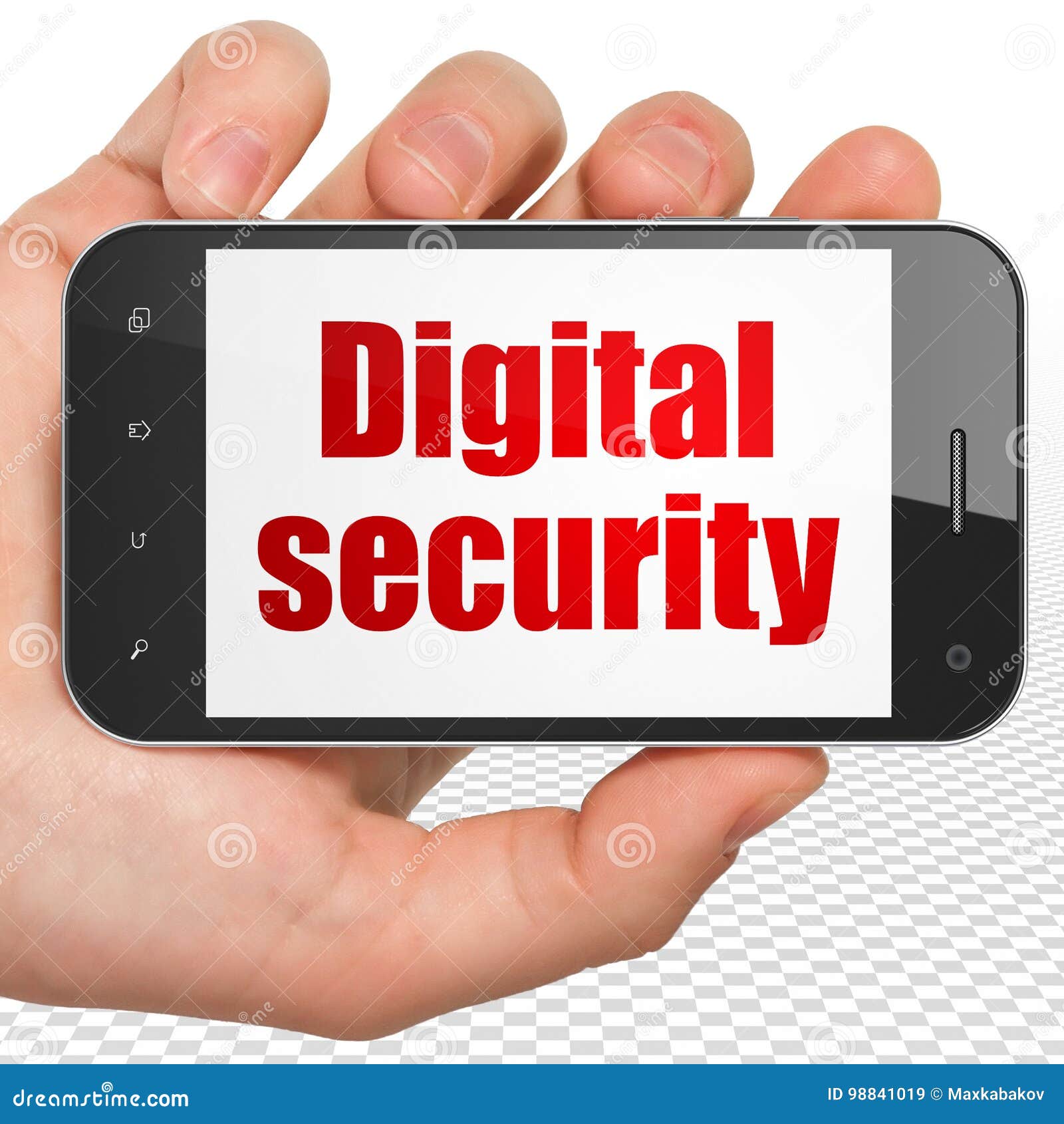 Protection Concept: Hand Holding Smartphone with Digital Security on ...