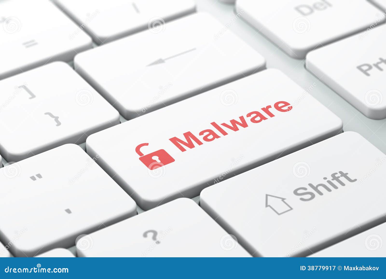 Protection Concept: Opened Padlock and Malware on Computer Keyboard ...