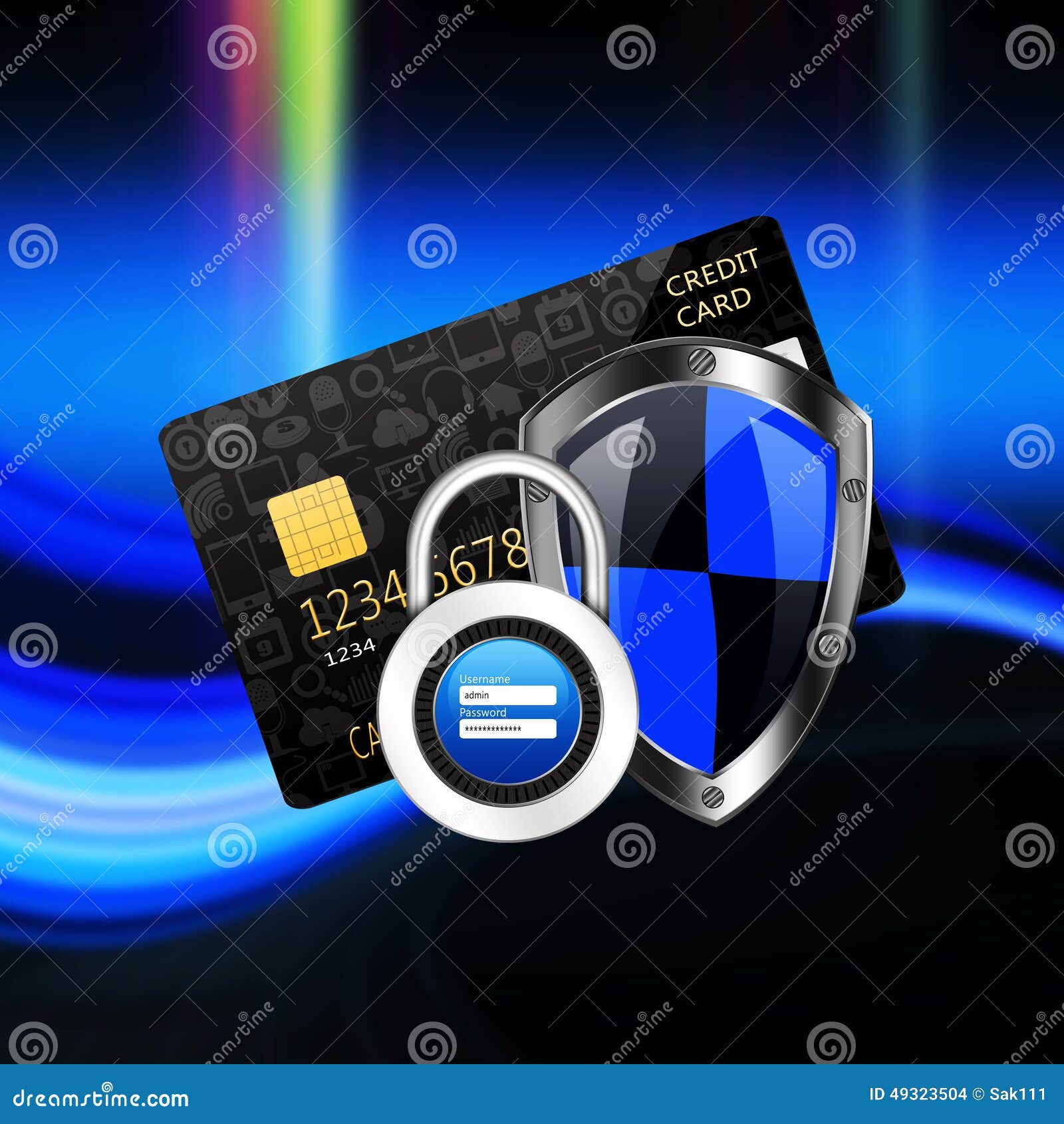 Protection Concept with Padlock on Creditcard Stock Illustration ...