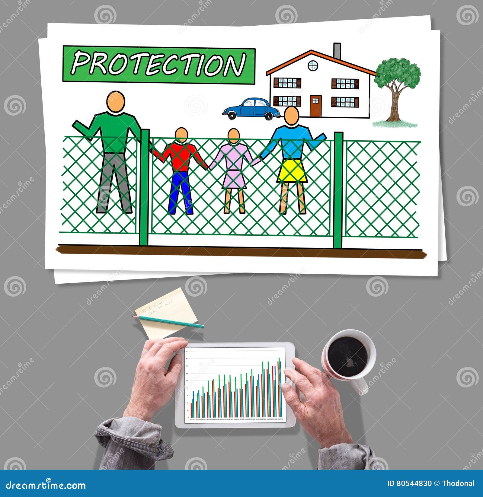 Protection Concept Placed on a Desk Stock Illustration - Illustration ...