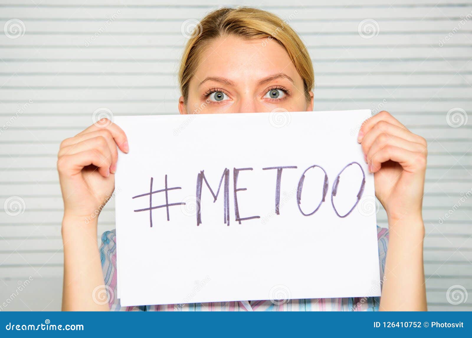 Movement Against Sexual Harassment Woman Sad Face Hold Poster Hashtag