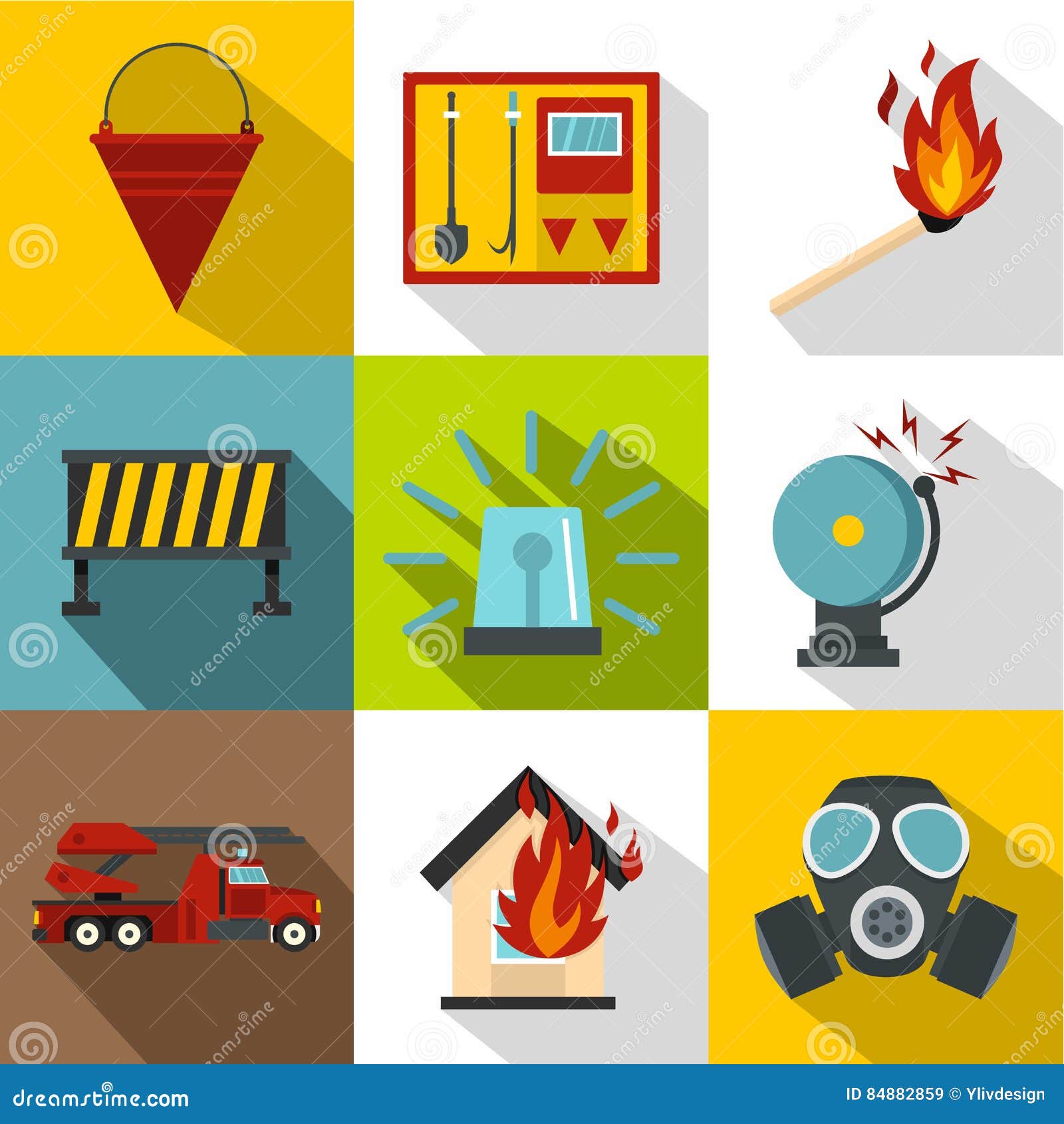 Protection from Fire Icons Set, Flat Style Stock Vector - Illustration ...