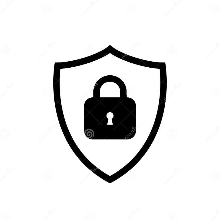 Protection Icon Vector. Padlock Symbol in Shield Line Stock Vector ...