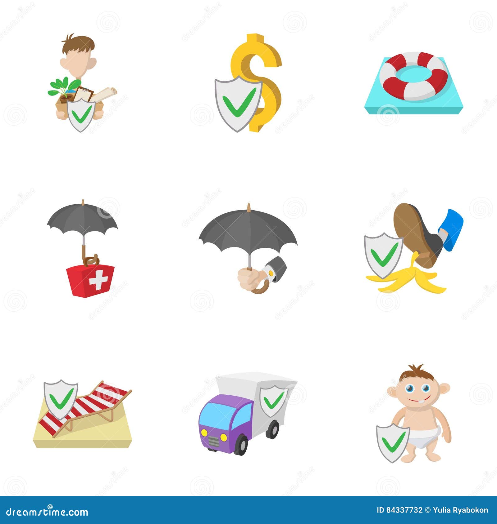 Protection Icons Set, Cartoon Style Stock Vector - Illustration of ...