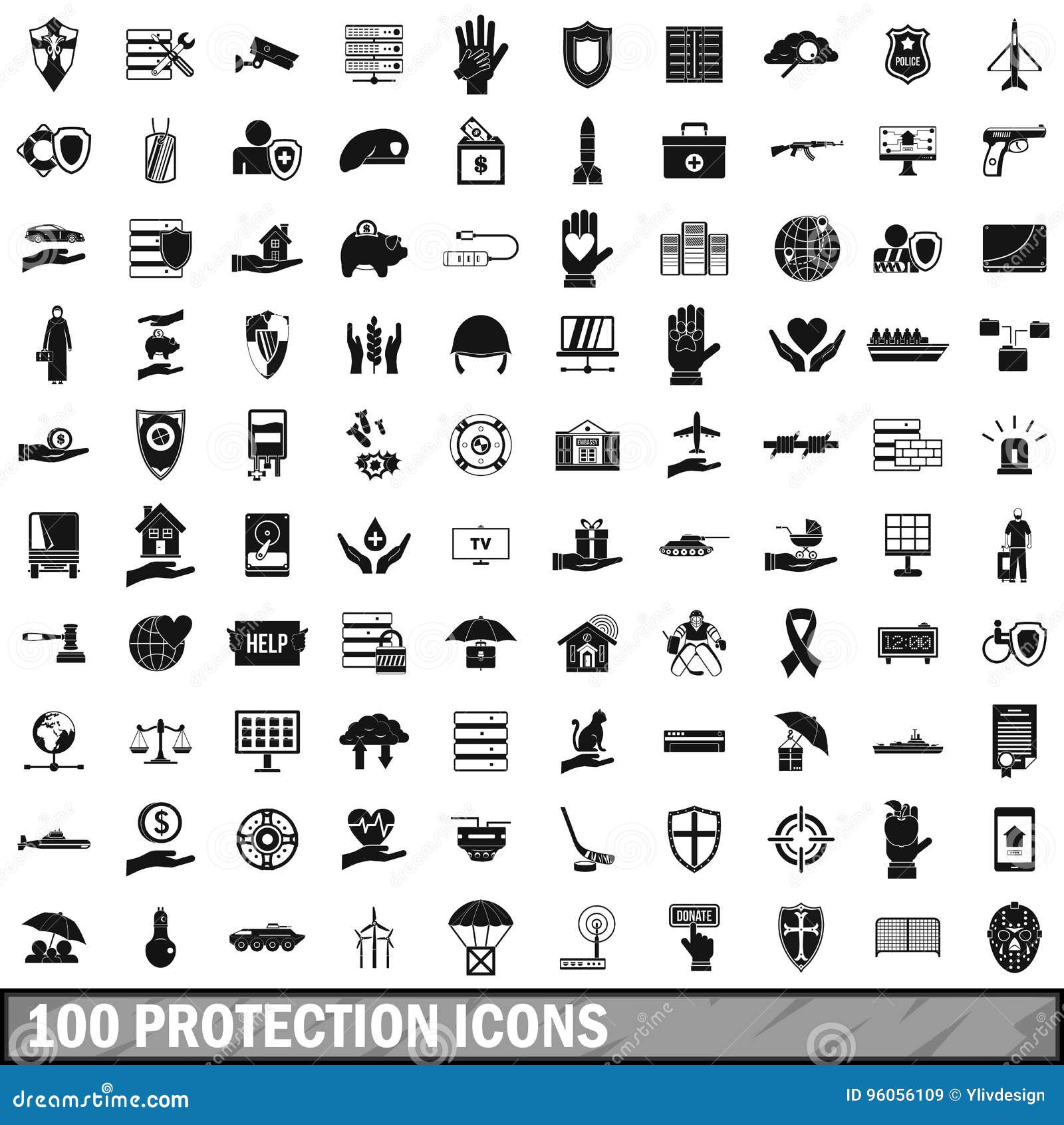 100 Protection Icons Set, Simple Style Stock Vector - Illustration of ...