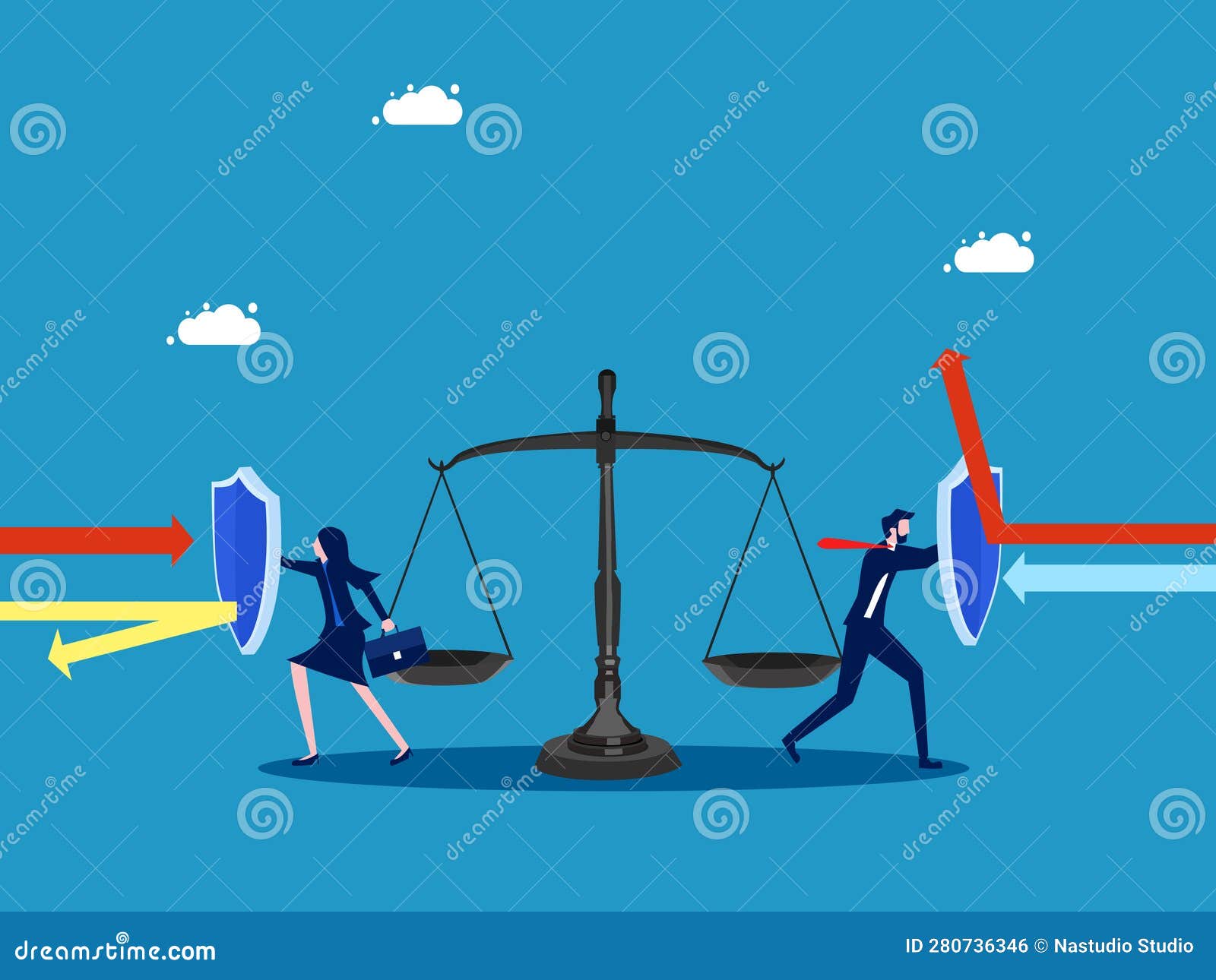 Protection of Justice. Business Team Holding Shield To Protect Scales ...