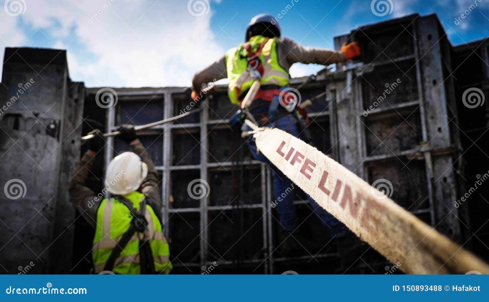 Protection Life Line System on Construcion Site with Two Builder Stock ...