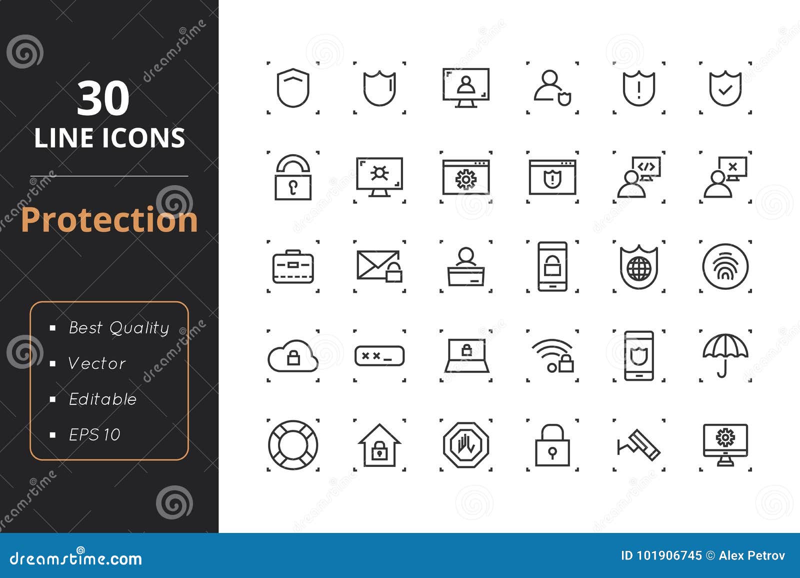 30 Protection Line Icons stock vector. Illustration of defense - 101906745