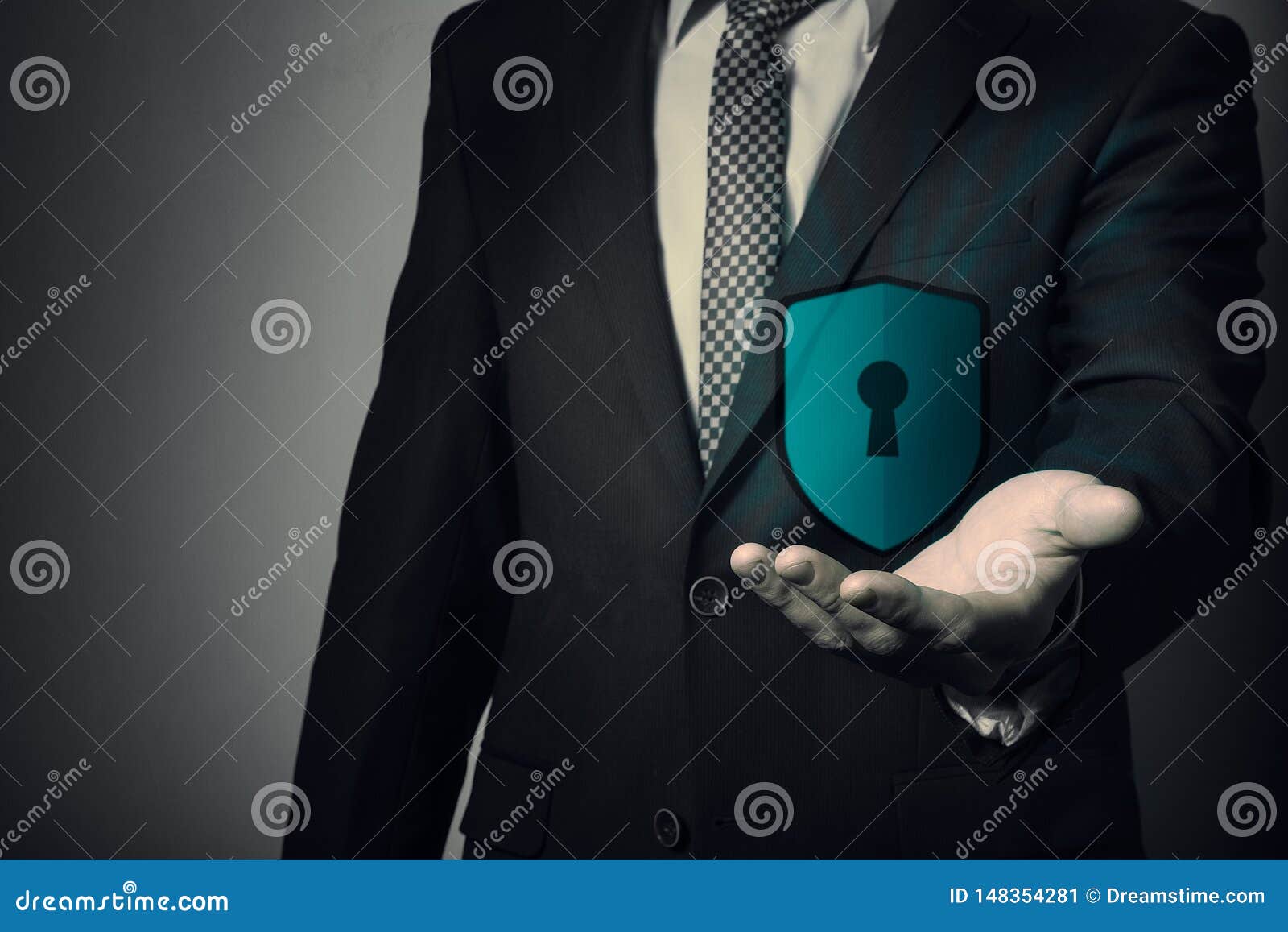 Businessman Holding a Shield. Stock Image - Image of computing, safe ...