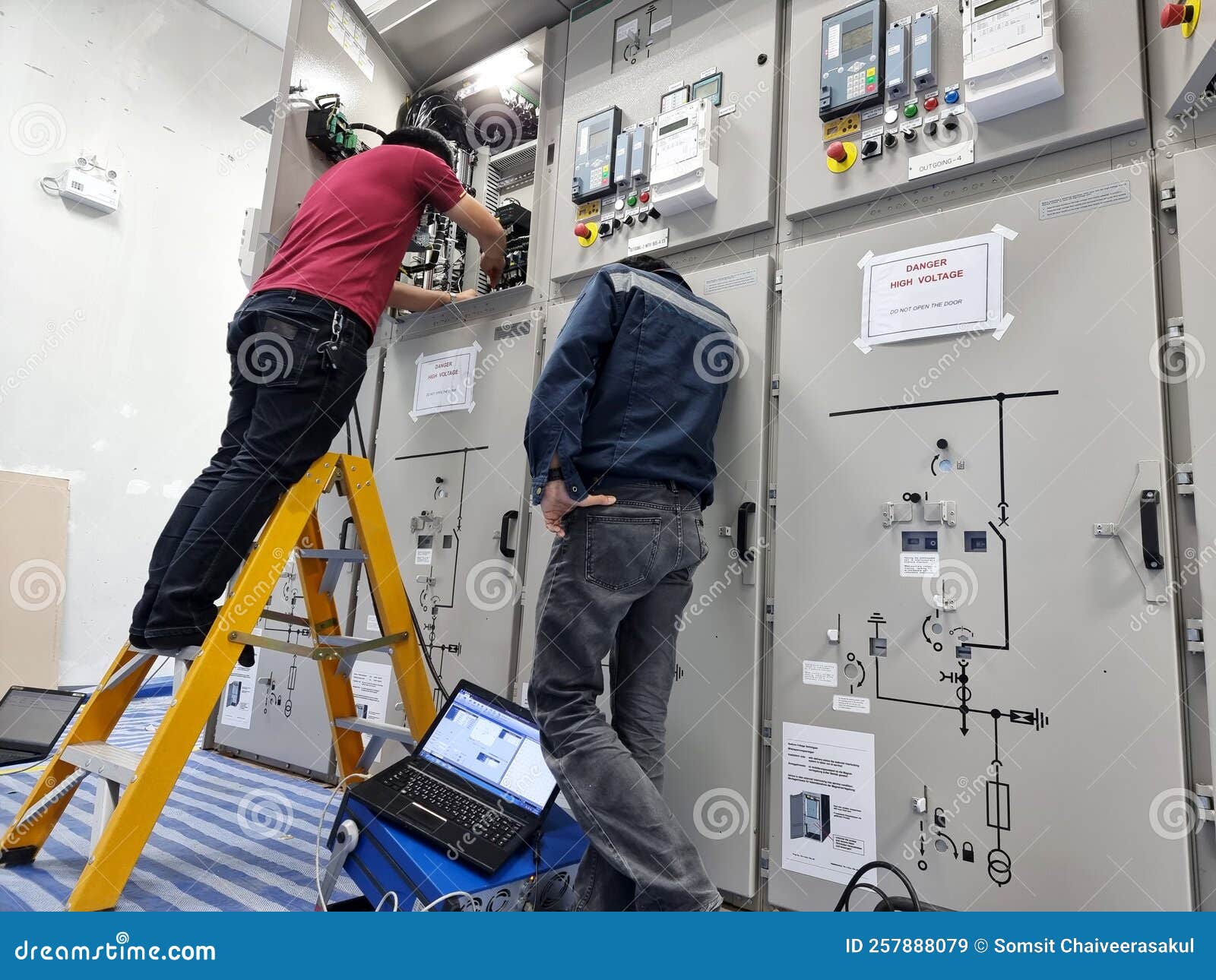 Protection Relay Function Testing At 22kv Switchgear Stock Image