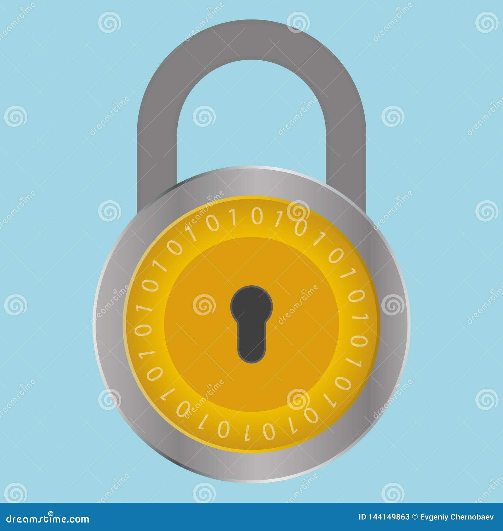 Protection Security Lock Icon. Grey and Yellow Lock with Crypto Numbers ...