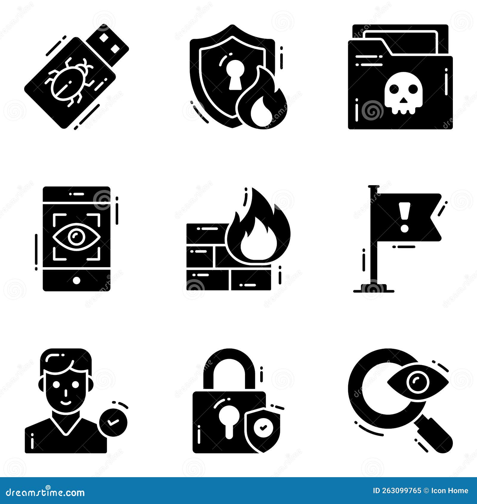 Protection and Security Vector Glyph Icons Set Cyber Computer Network ...