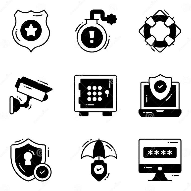 Protection and Security Vector Glyph Icons Set Cyber Computer Network ...