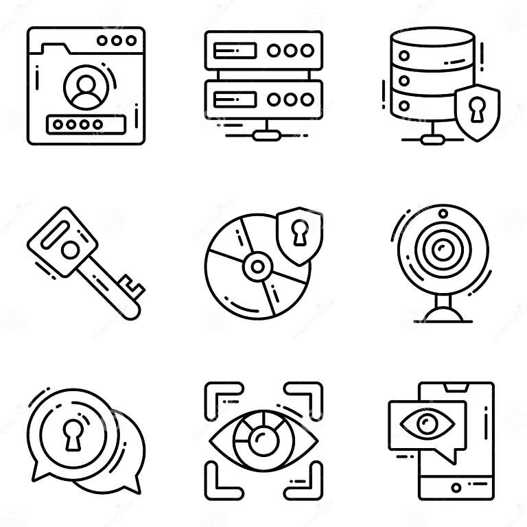 Protection and Security Vector Line Icons Set Cyber Computer Network ...