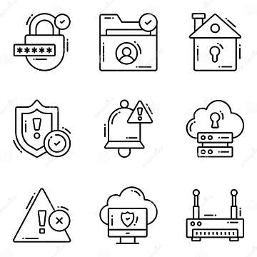 Protection and Security Vector Line Icons Set Cyber Computer Network ...