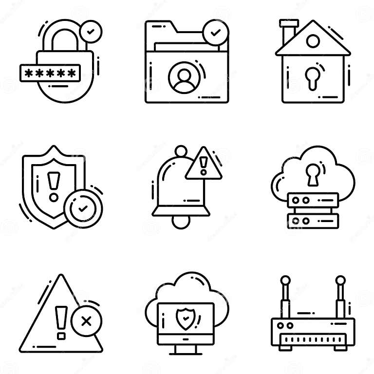 Protection and Security Vector Line Icons Set Cyber Computer Network ...