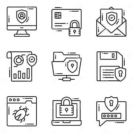 Protection and Security Vector Line Icons Set Cyber Computer Network ...