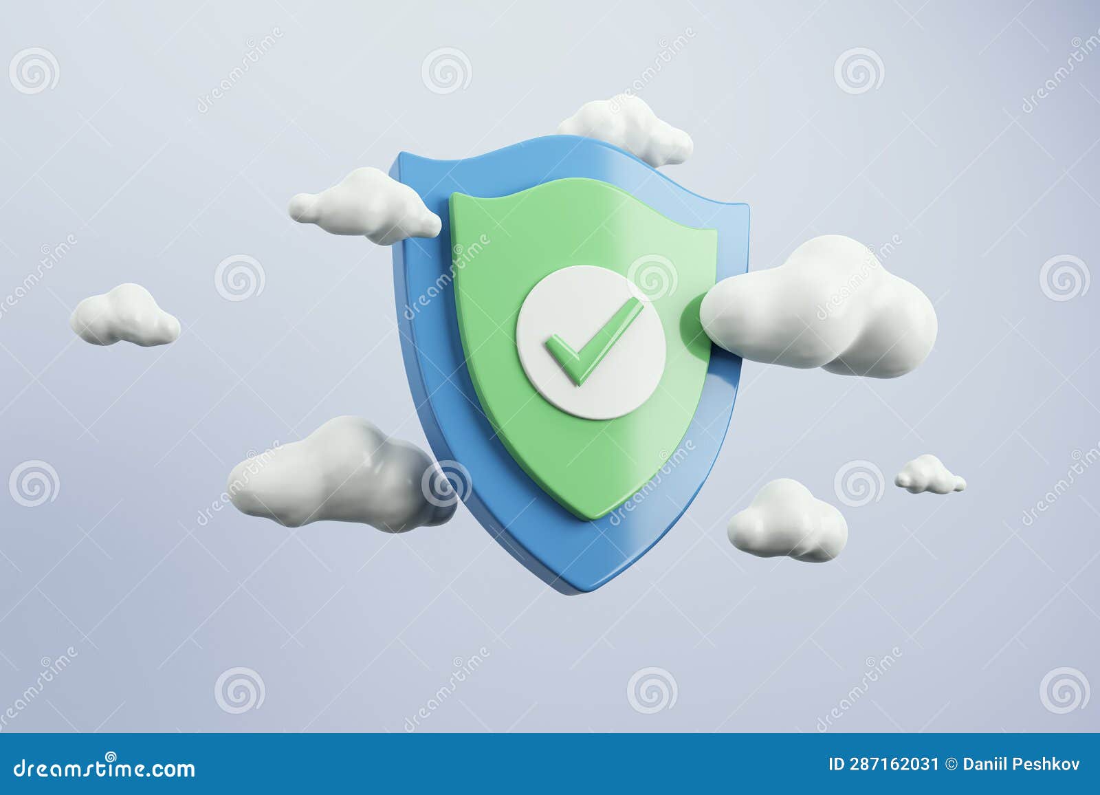 Protection Shield with Check Mark and Clouds. Stock Illustration ...