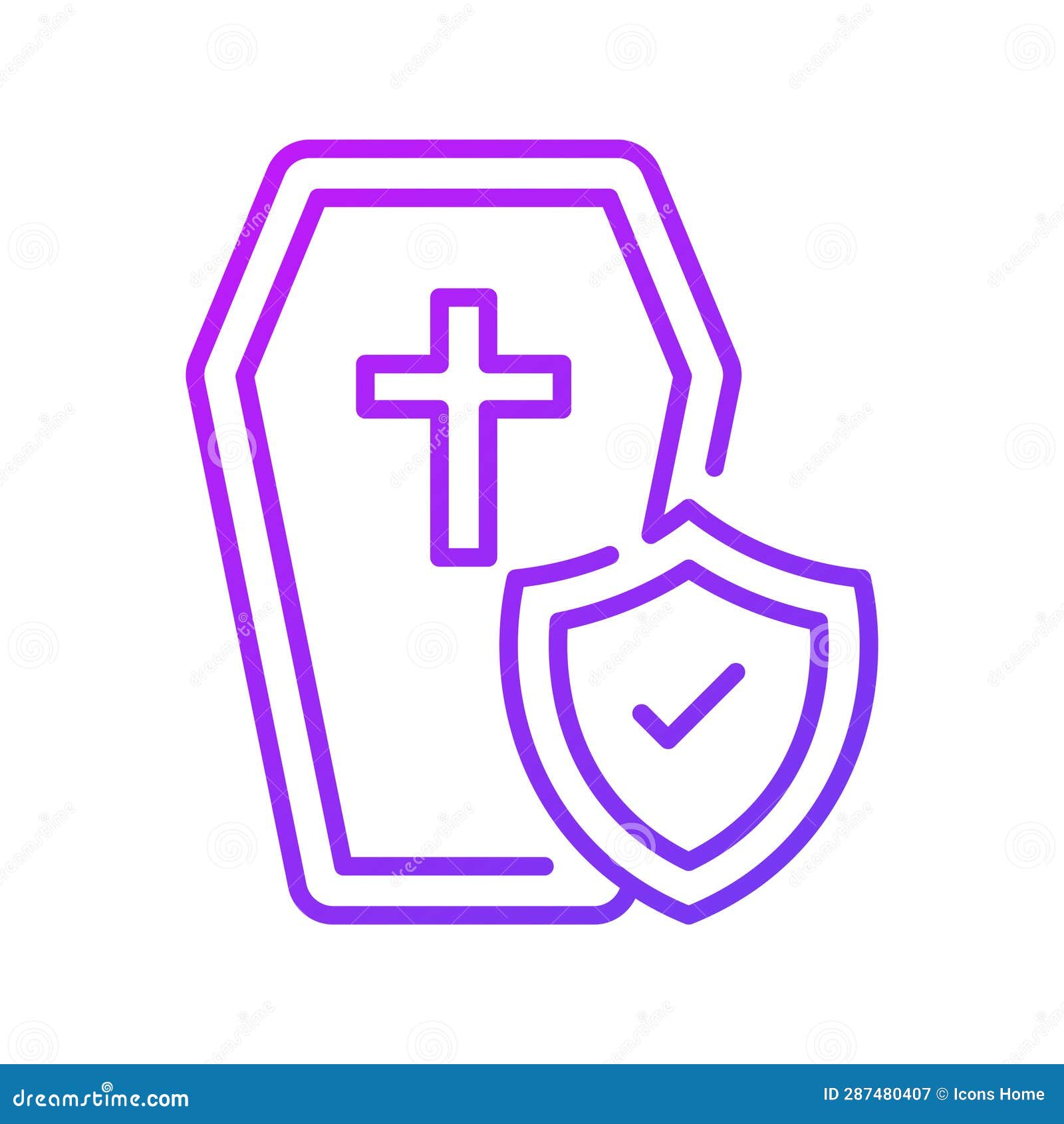 Protection Shield on Coffin Showing Death Insurance Concept Icon Stock ...
