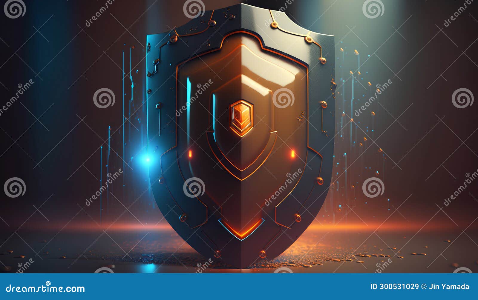 Protection Shield with Glowing Lights. 3d Rendering Toned Image Stock ...