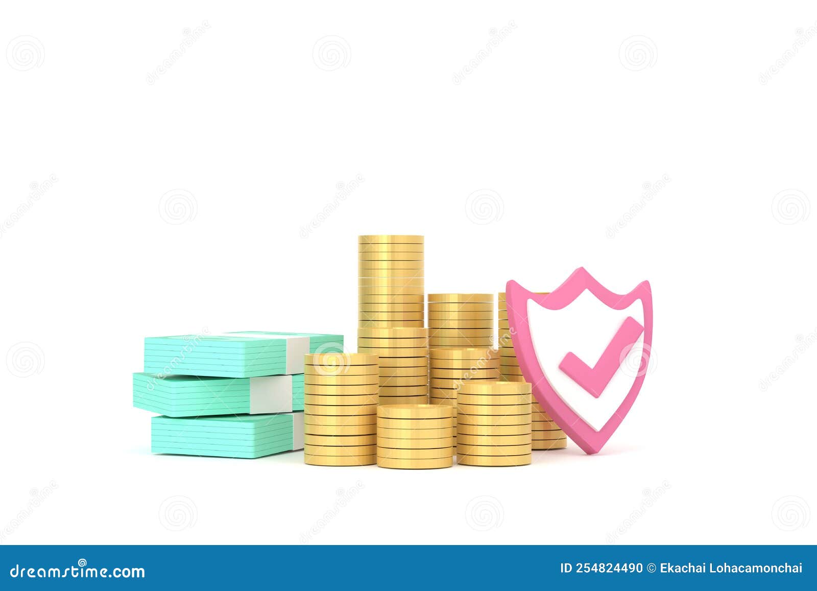 Protection Shield Icon with Coins, Banknote, Financial Saving Insurance ...