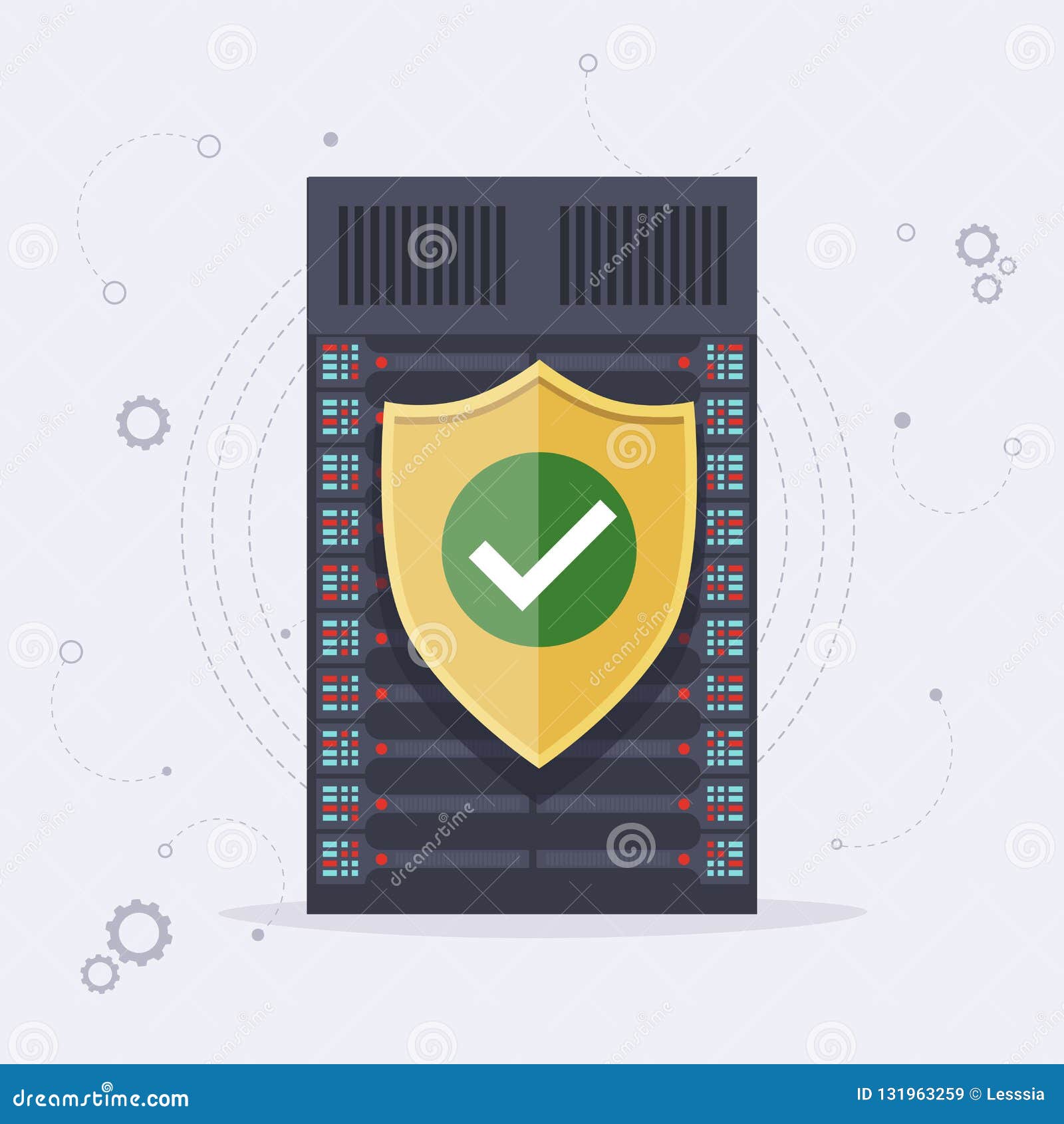Protection Shield on a Server Background. Trendy Flat Icon. Protection ...