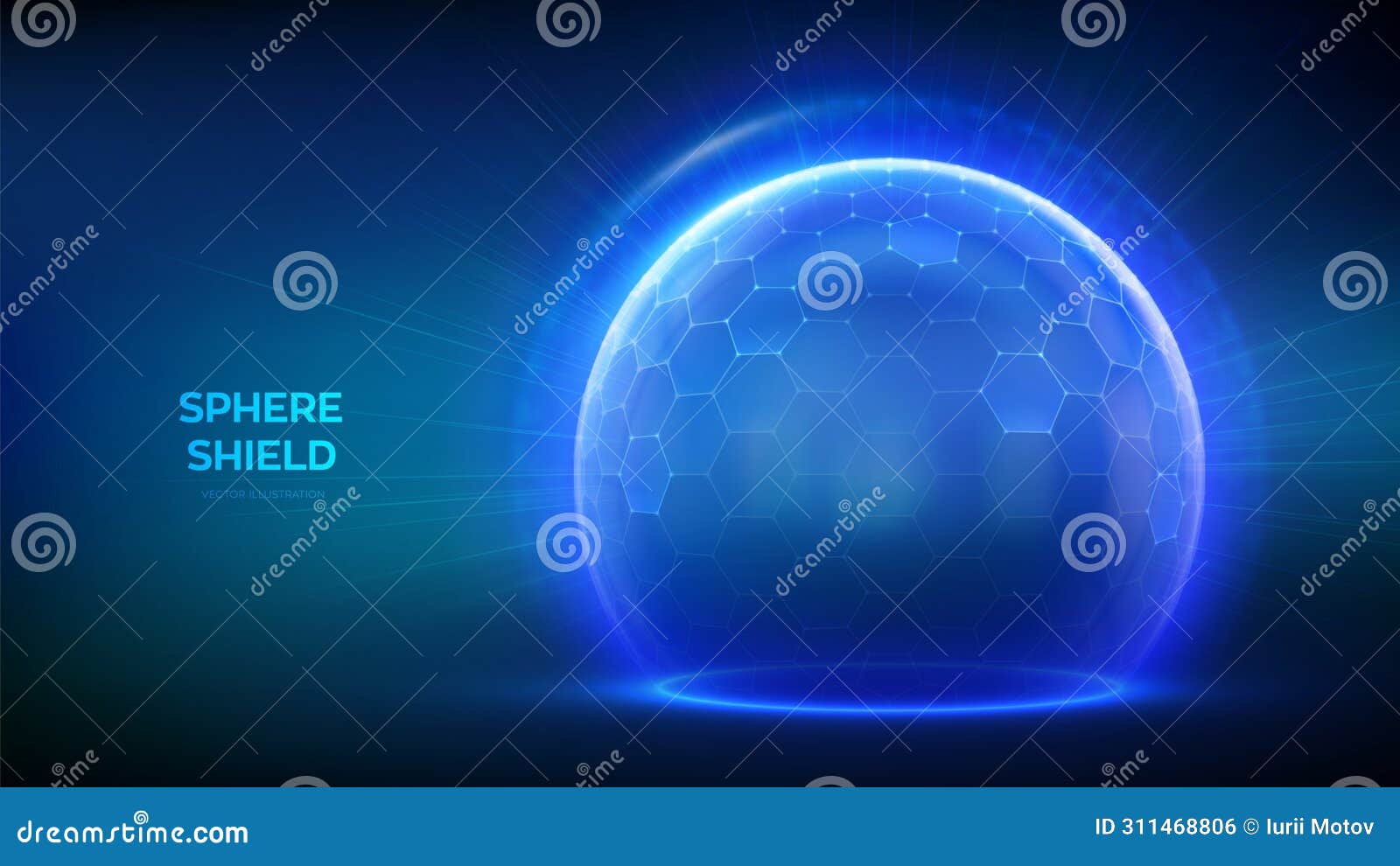 Protection Sphere Shield with Hexagon Pattern on Blue Background. Glass ...