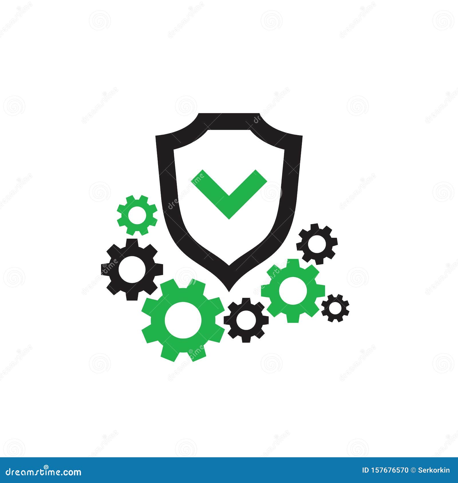 Protection Vector Icon Design. Shield with Check Mark and Gears ...
