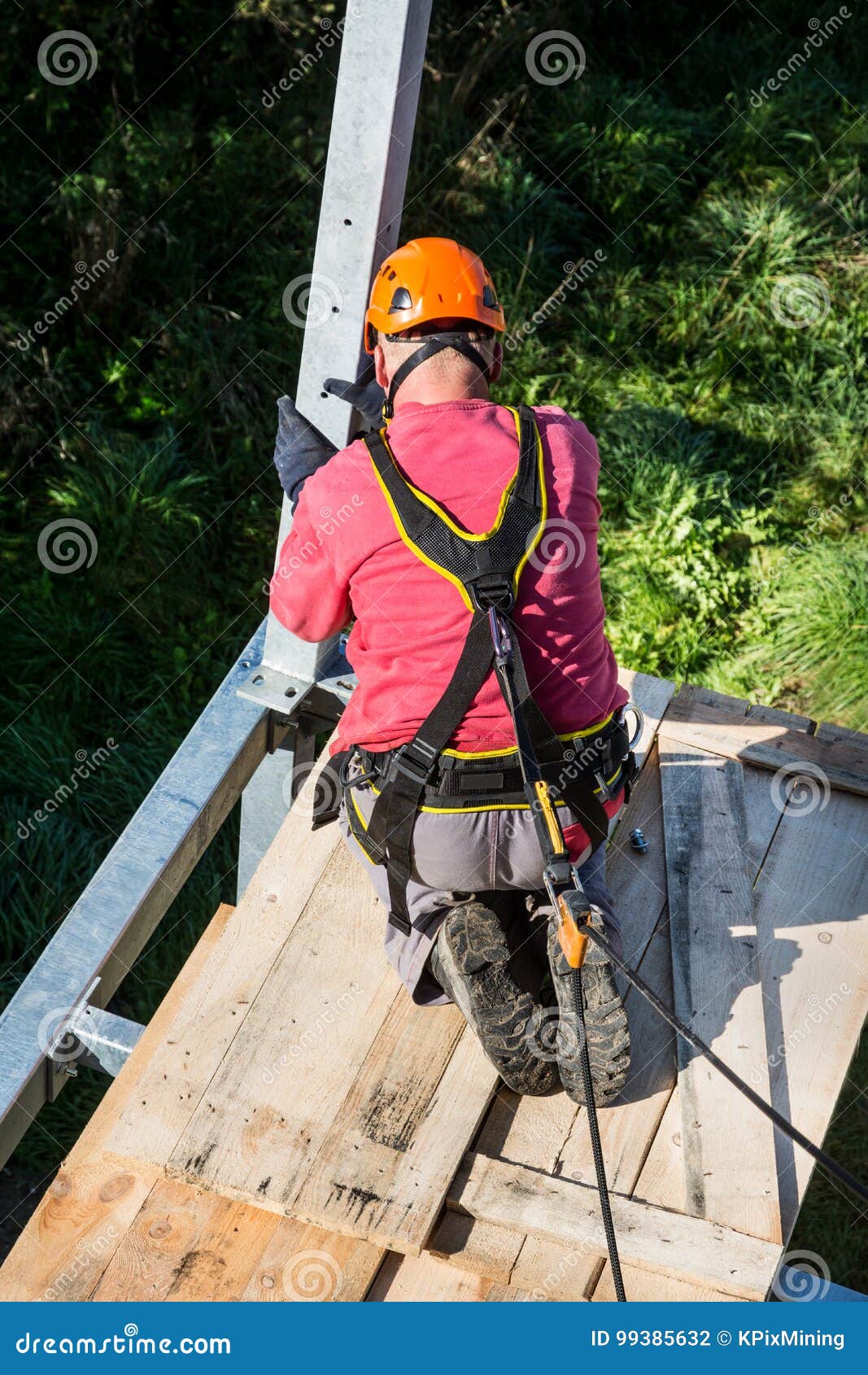 Fall Protection. Balcony Assembly. Manual Worker in Seat Harness ...