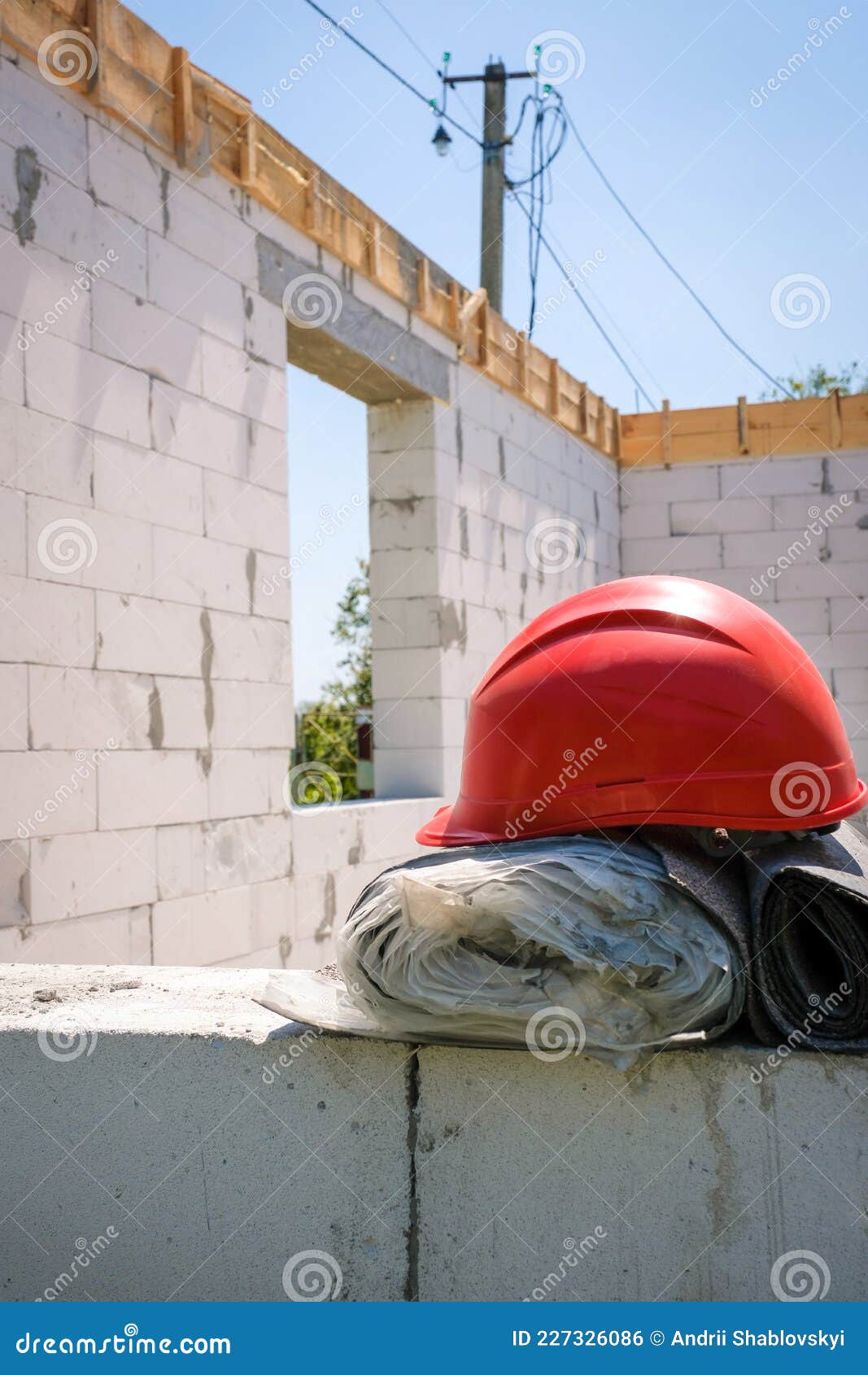 Protective Construction Helmet on a Construction Site. Construction ...