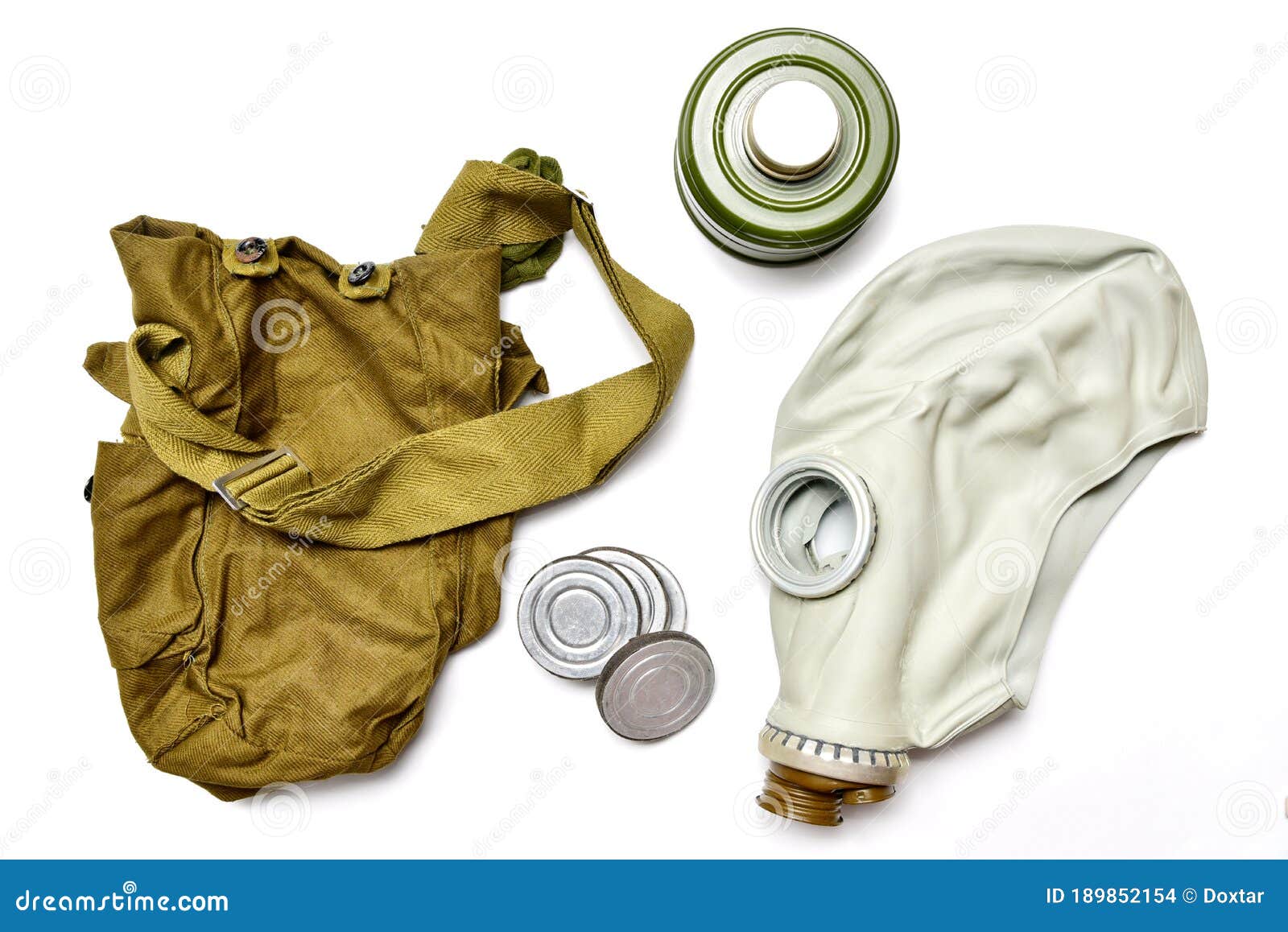 Protective Gas Mask and Filter with Bag Isolated on White Background ...