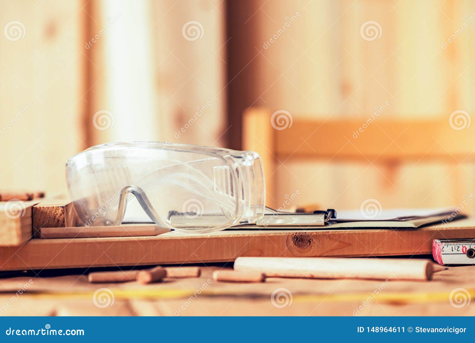 Protective Goggles on Carpentry Woodwork Workshop Desk Stock Image ...