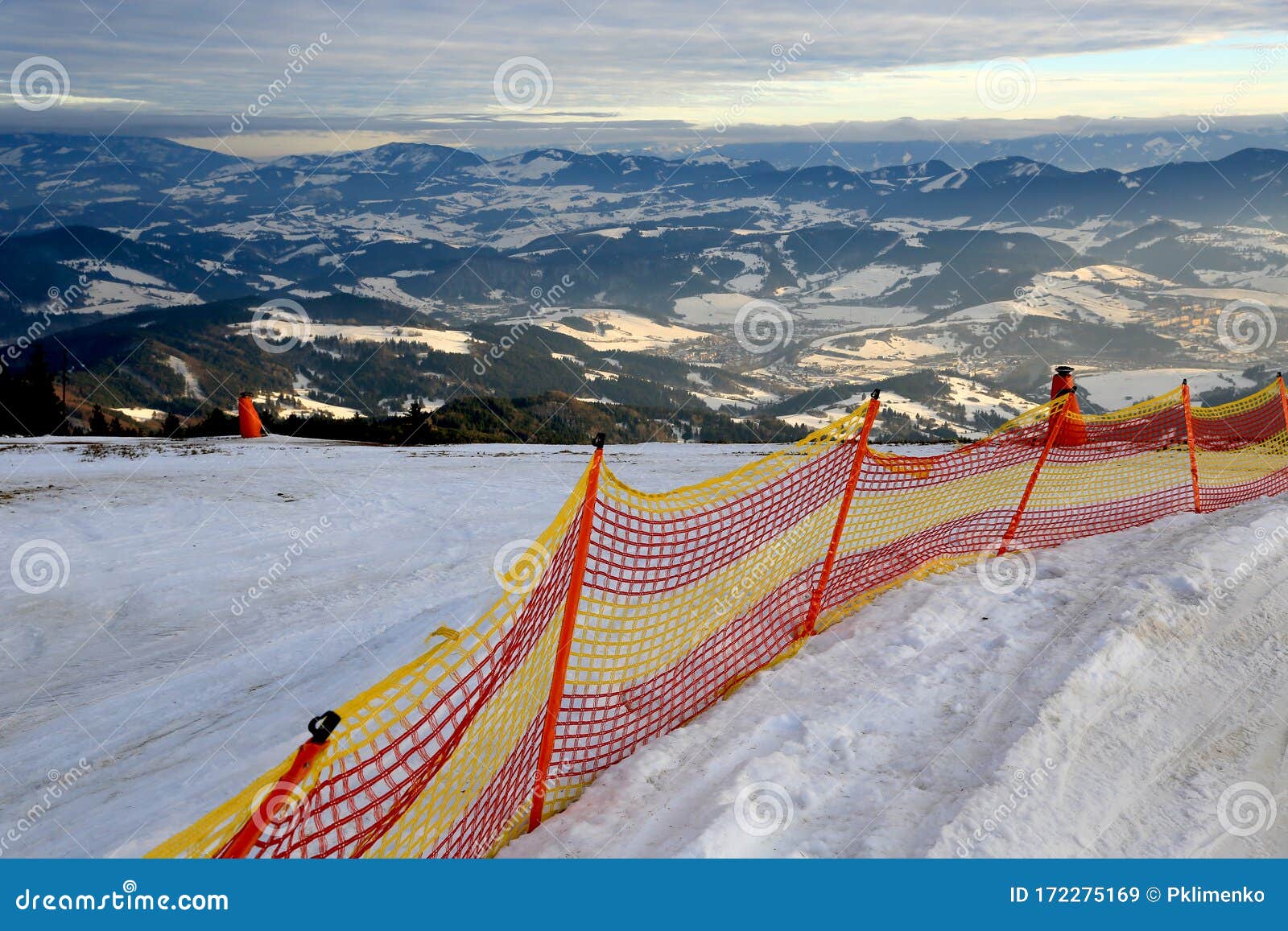 Protective Grid on the Ski Slope in the Winter Mountains Stock Image ...