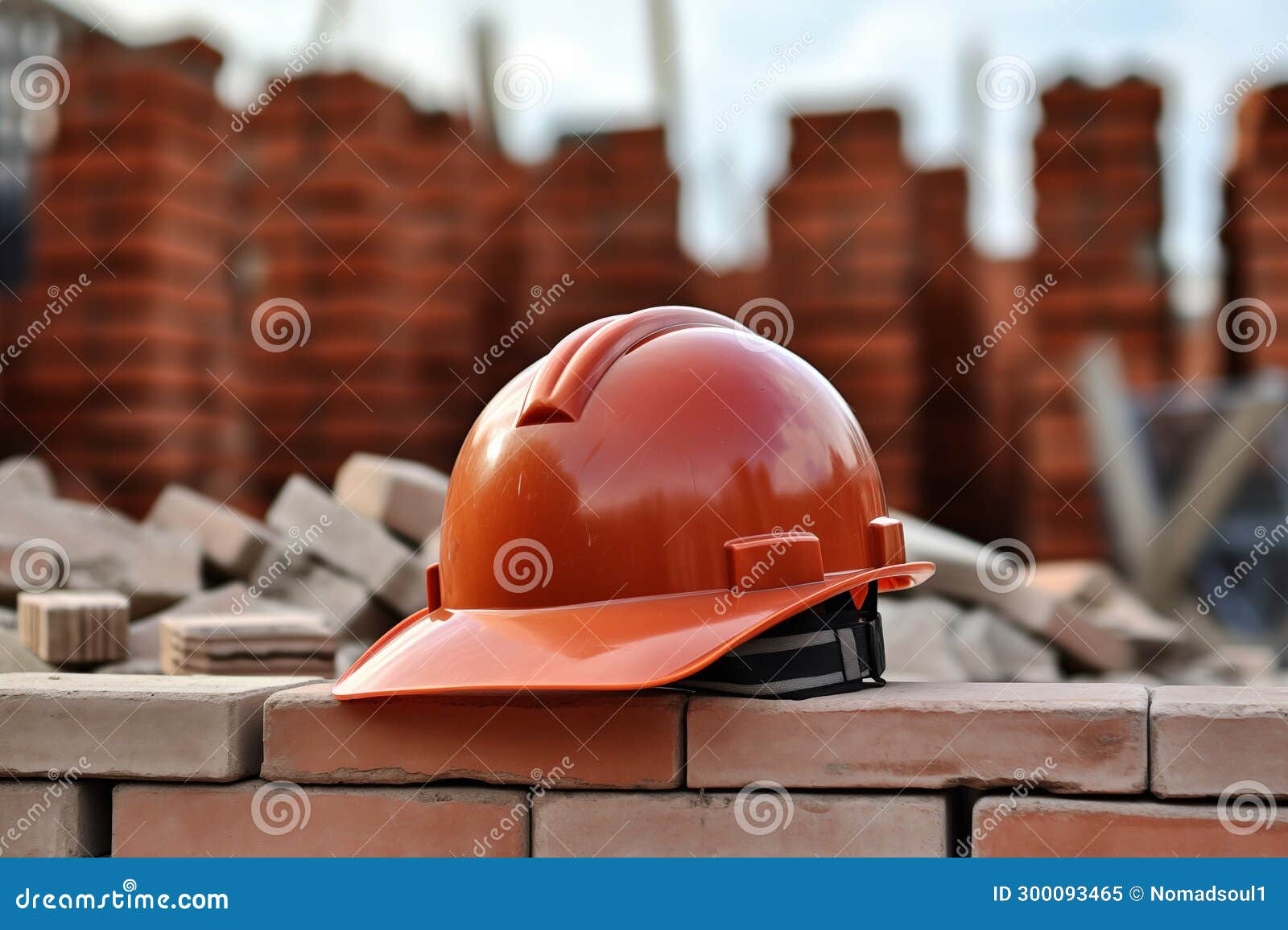Protective Helmet on Brick Wall at Construction Site. Generative AI ...