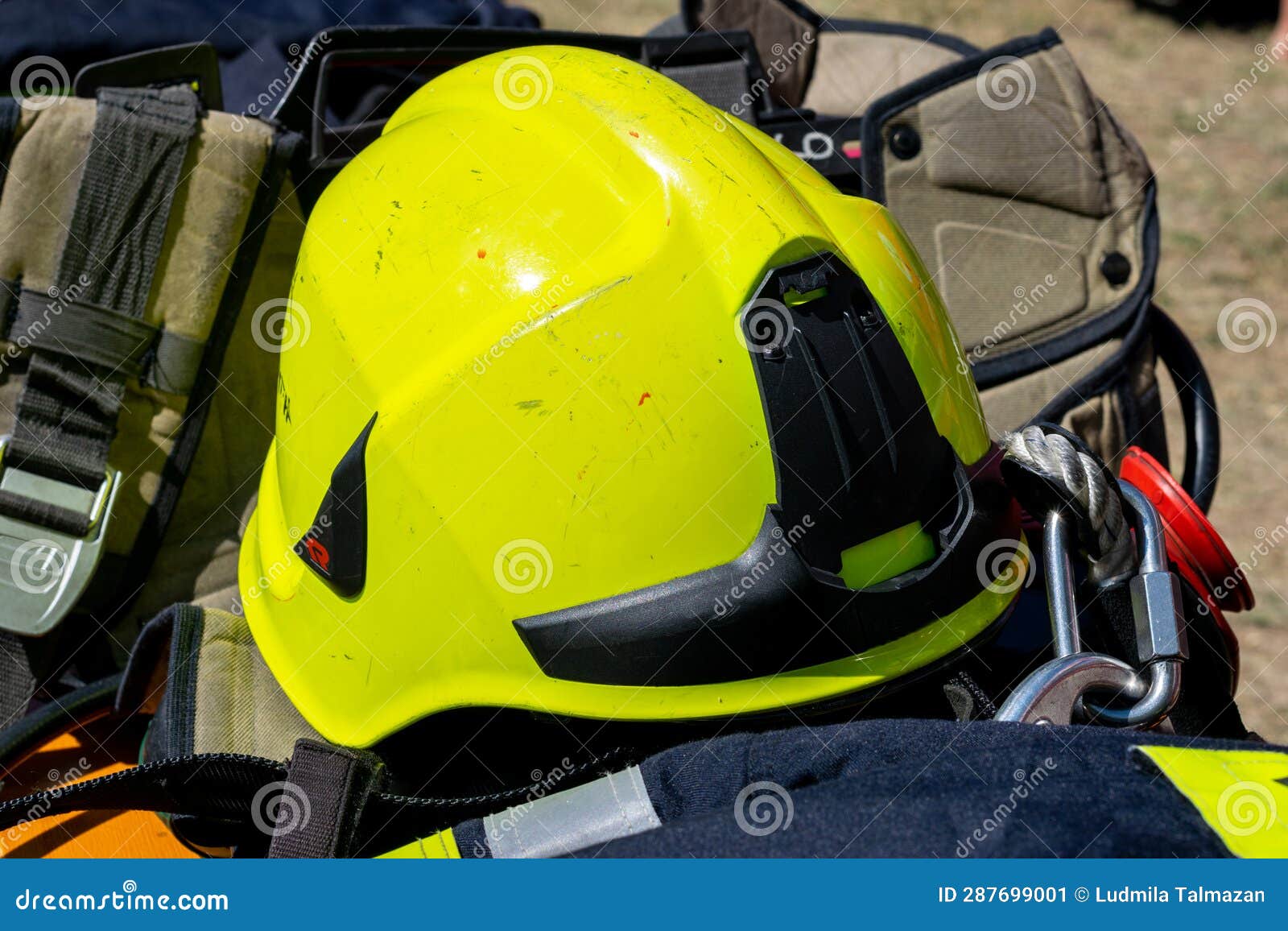 Protective Helmet for Firefighters in Uniform Stock Image - Image of ...