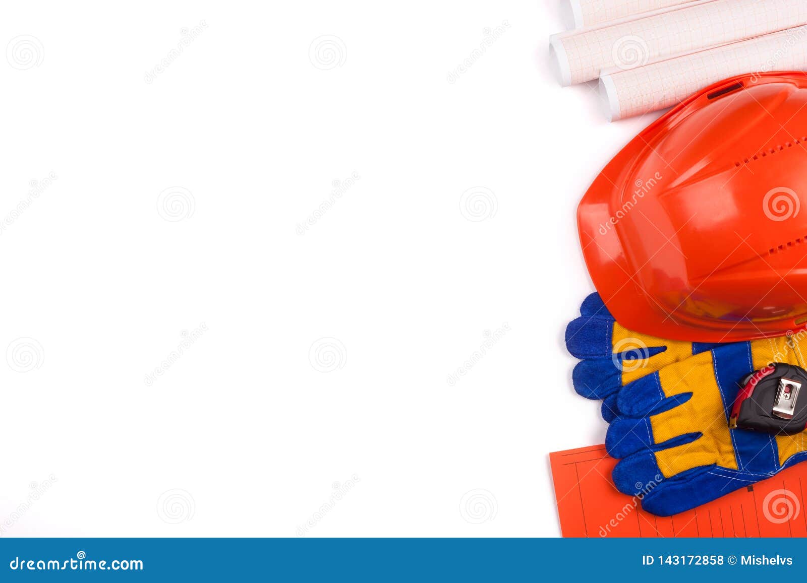 Protective Helmet, Gloves and Rolls of Graph Paper. Stock Photo - Image ...
