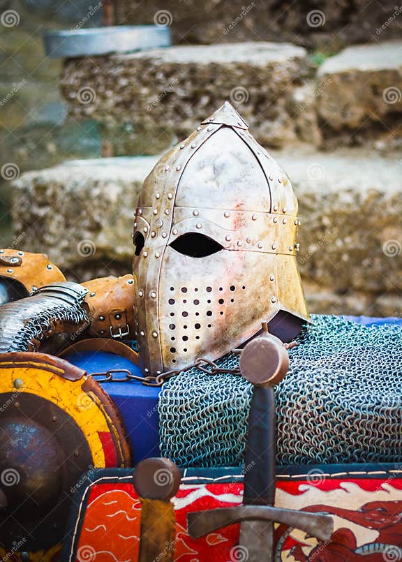 Protective Helmet Medieval Knight Stock Photo - Image of bravery ...