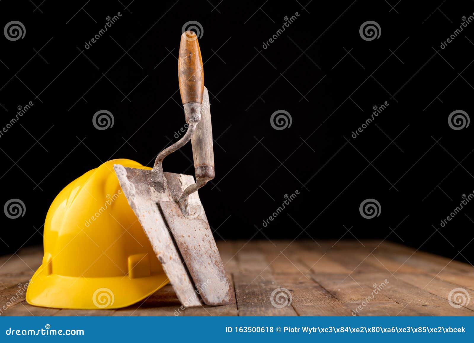 Protective Helmet and Tools for Bricklayer. Work Accessories for ...